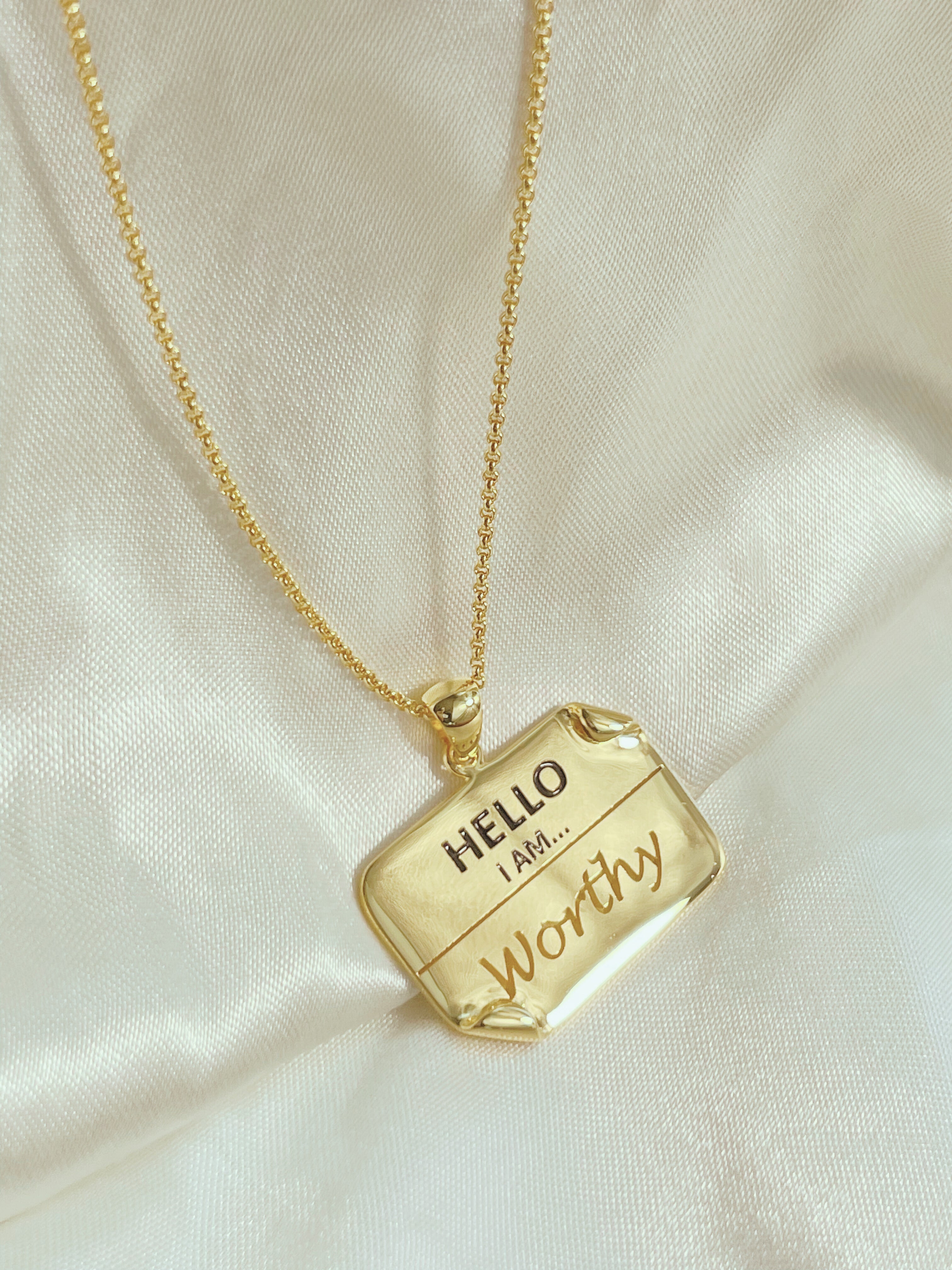 I AM "Worthy" - Enamel Name Tag Necklace – Rockk & Mattie