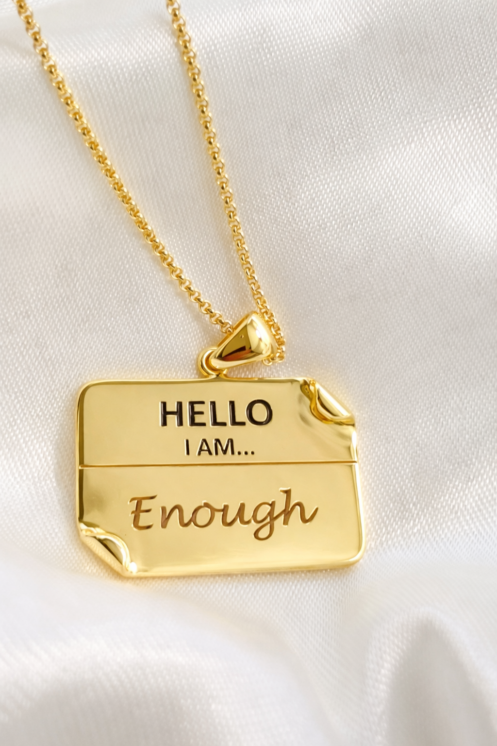 I AM "Enough" - Enamel Name Tag Necklace – Rockk & Mattie